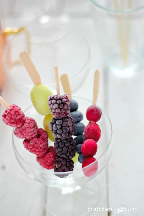 Frozen fruit cocktail stir sticks